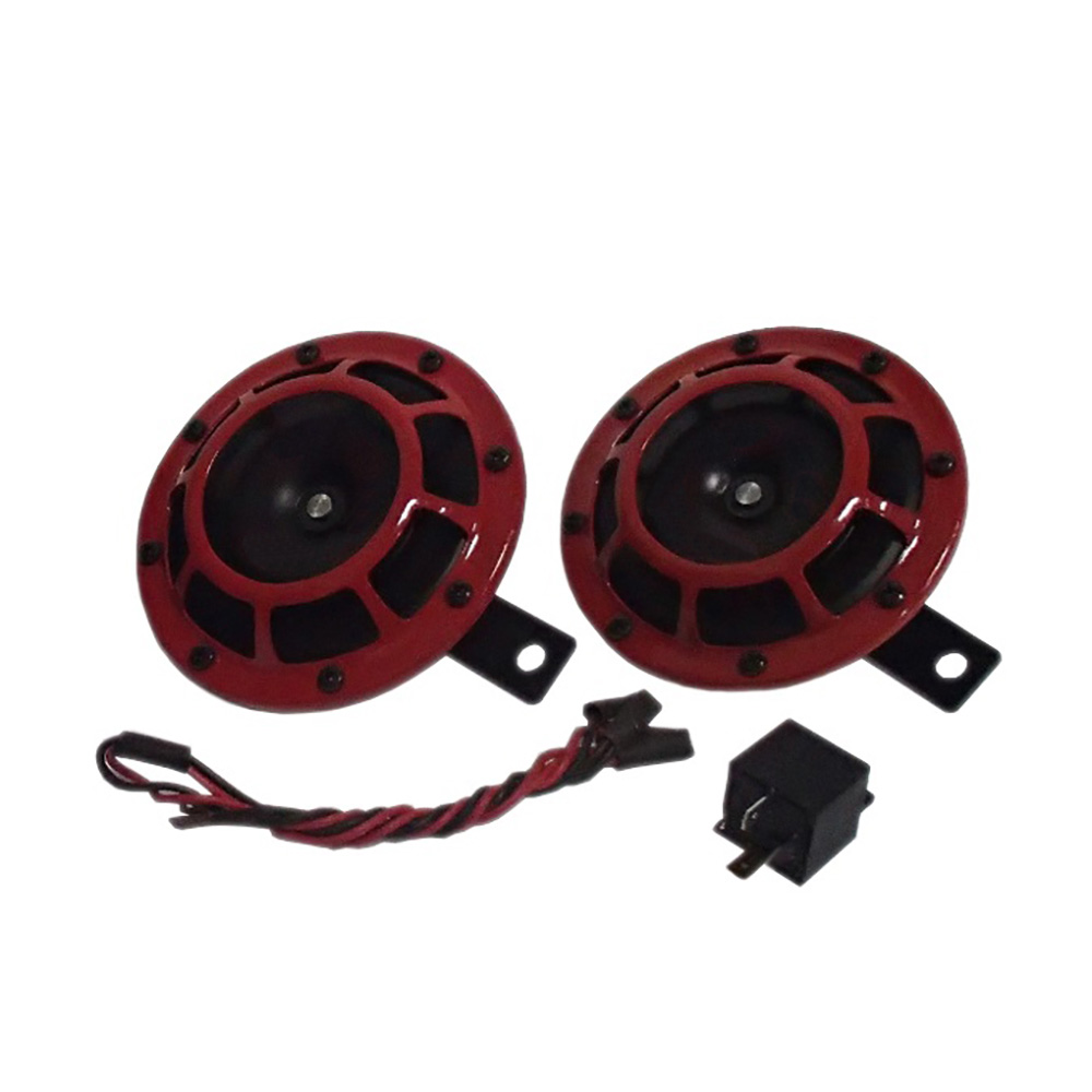 Red Super Tone Dual Car Horns 12V 118dB Loud Authentic Horn Kit ...