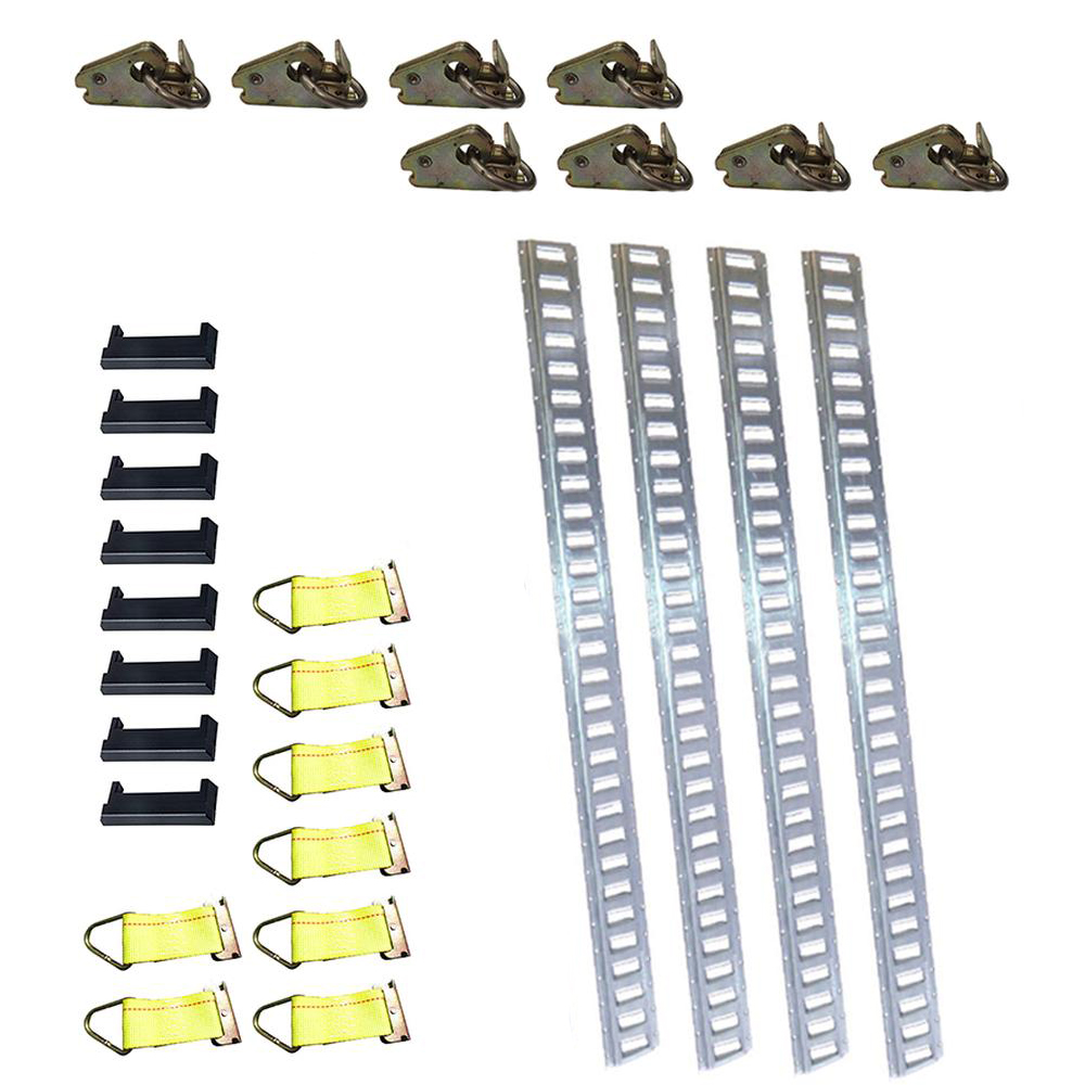 28 Piece E-Track Kit w/8 ft E-Track Trailer Tie-Down Rails Galvanized ...